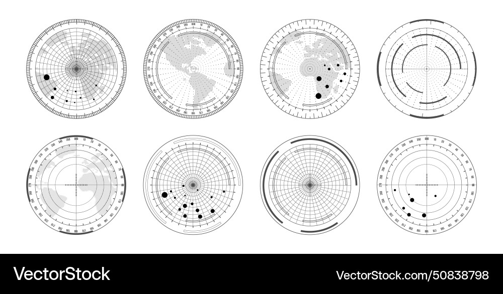 Military sonar radar realistic maps Royalty Free Vector