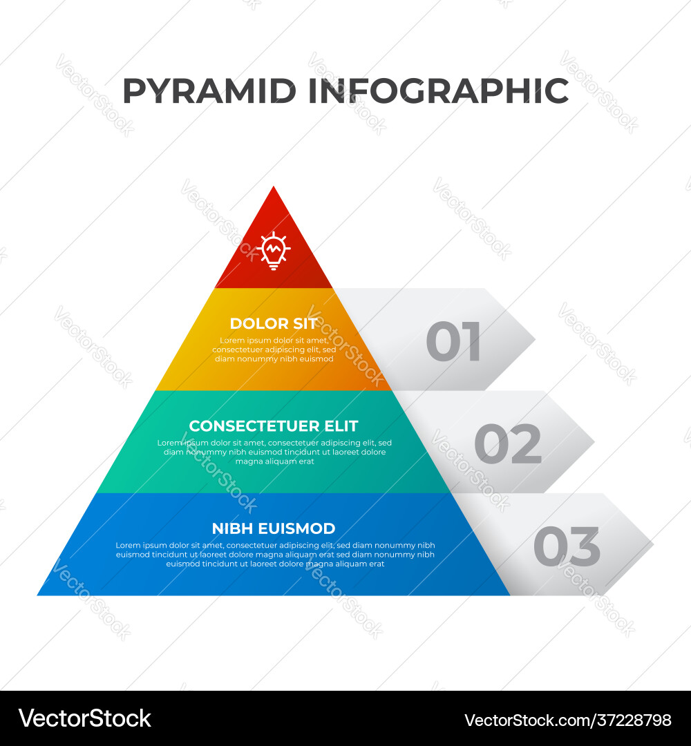 Pyramid list infographic element template with 3 Vector Image