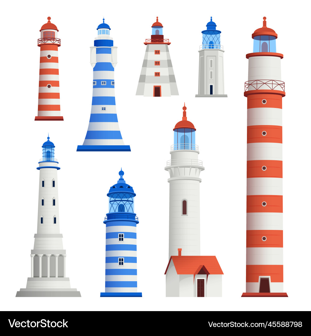 Retro lighthouse buidings set Royalty Free Vector Image