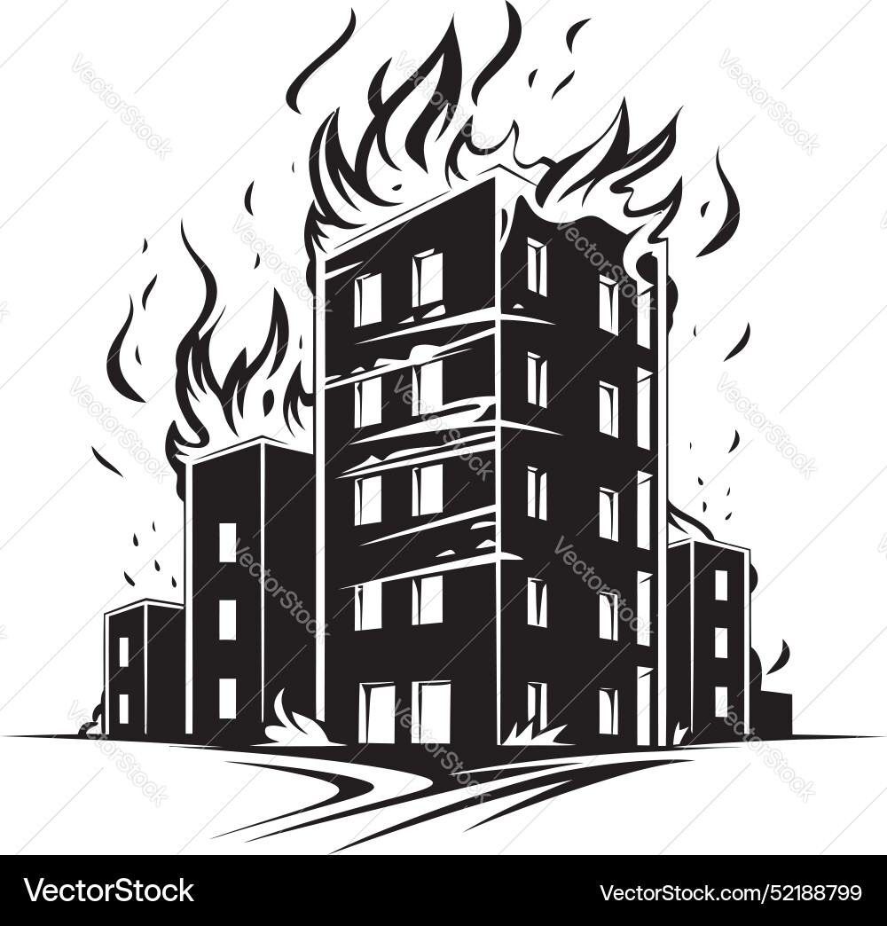 Flame symbol building on fire black logo icon Vector Image