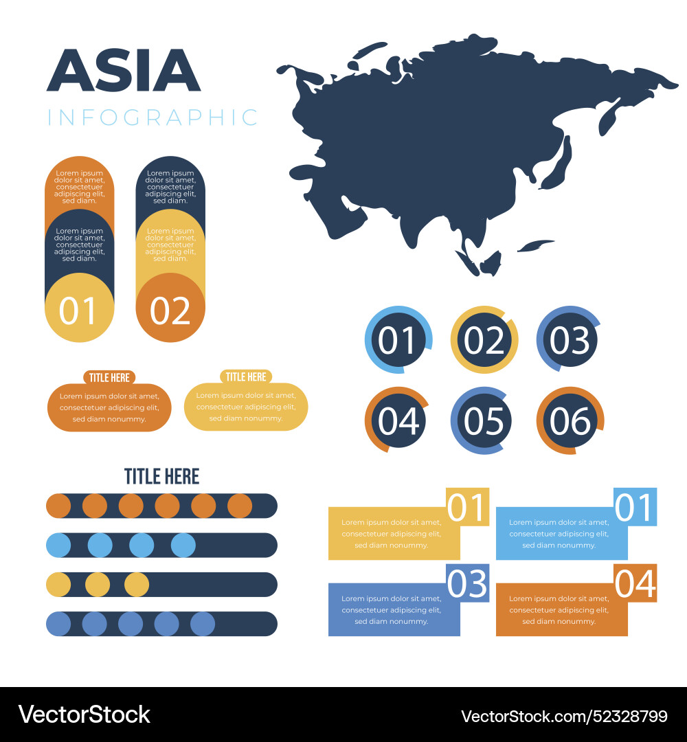 Flat asia map infographic Royalty Free Vector Image