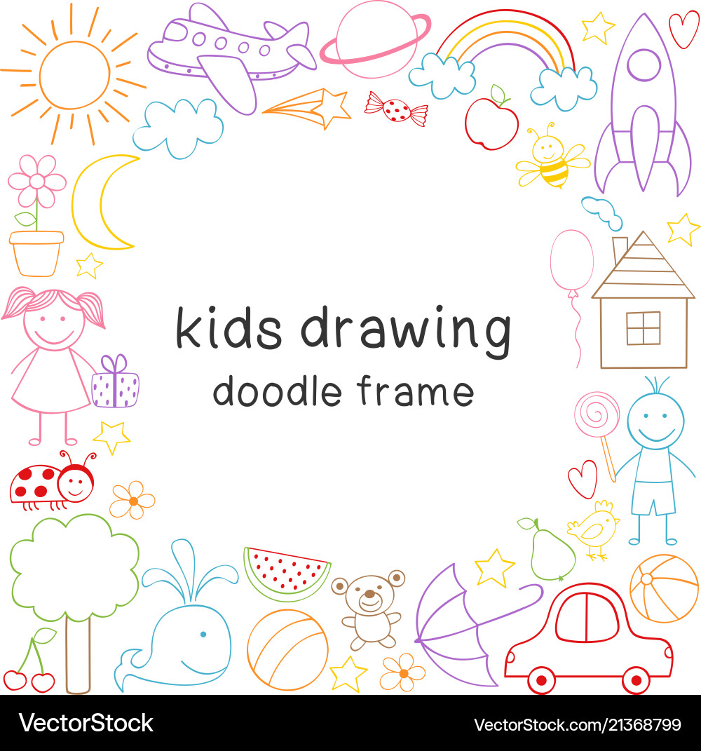 Rahmen mit Kinder Zeichnung Lizenzfreies Vektorbild