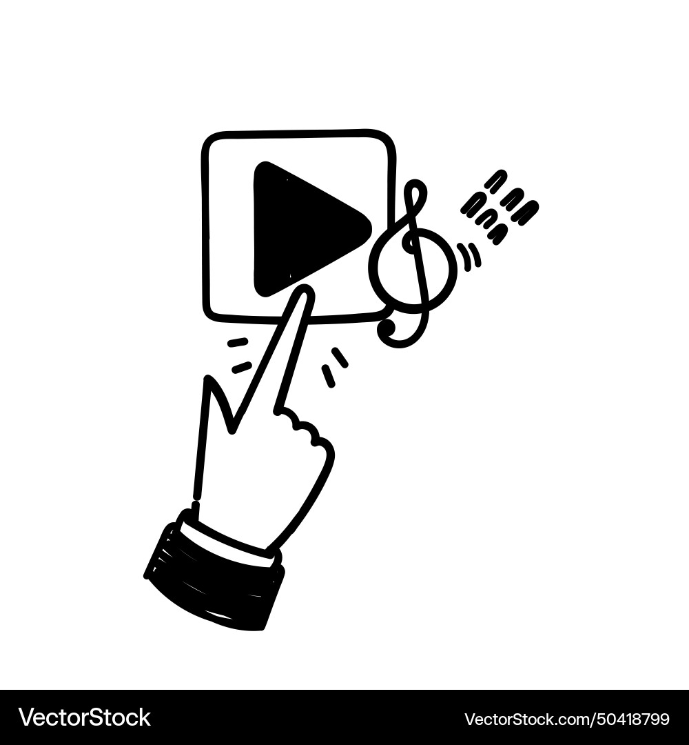 Hand drawn doodle play music button Royalty Free Vector