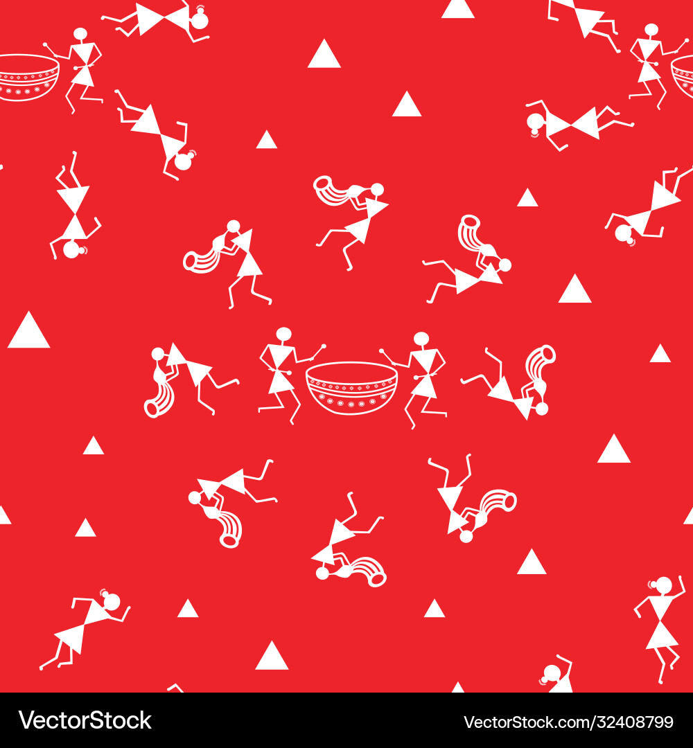 Traditional warli art painting seamless pattern Vector Image