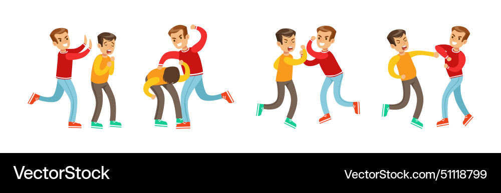 Two boys fist fighting and beating each other Vector Image