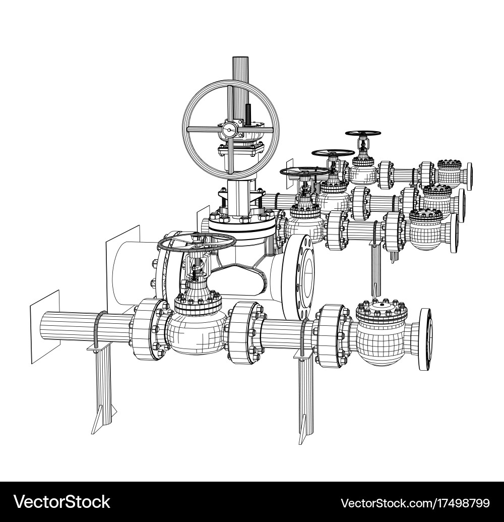Wire-frame industrial valves Royalty Free Vector Image