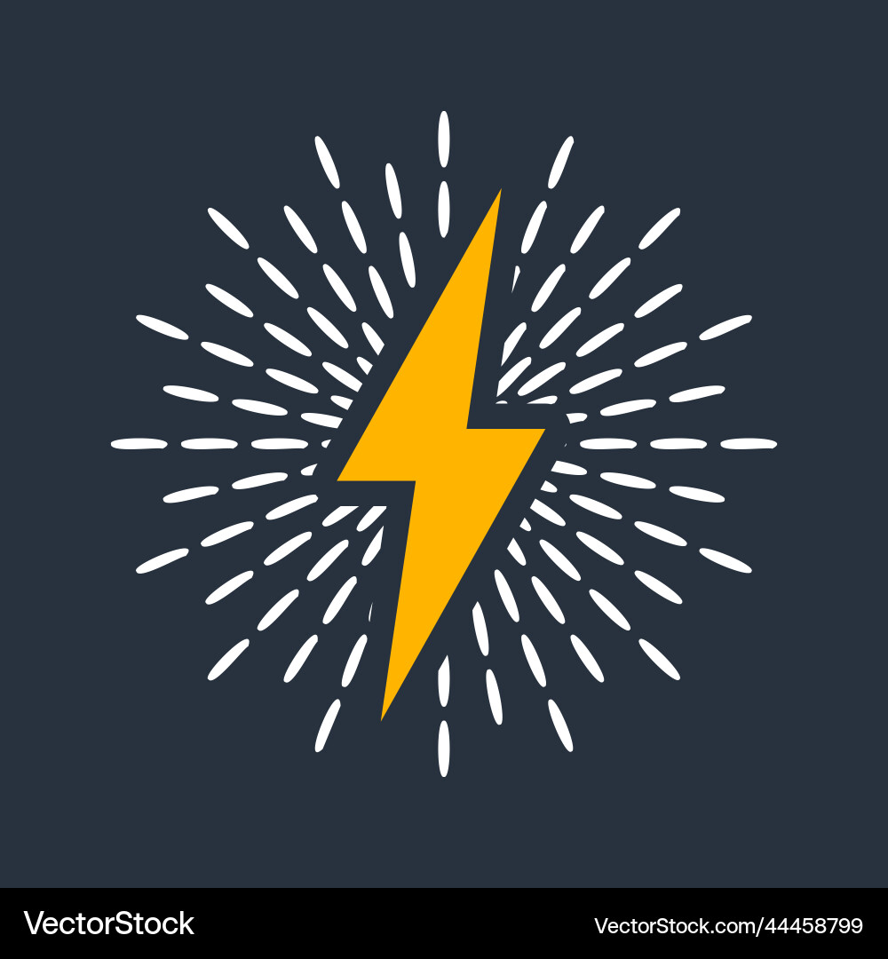 Yellow vintage lightning bolt and sun rays Vector Image