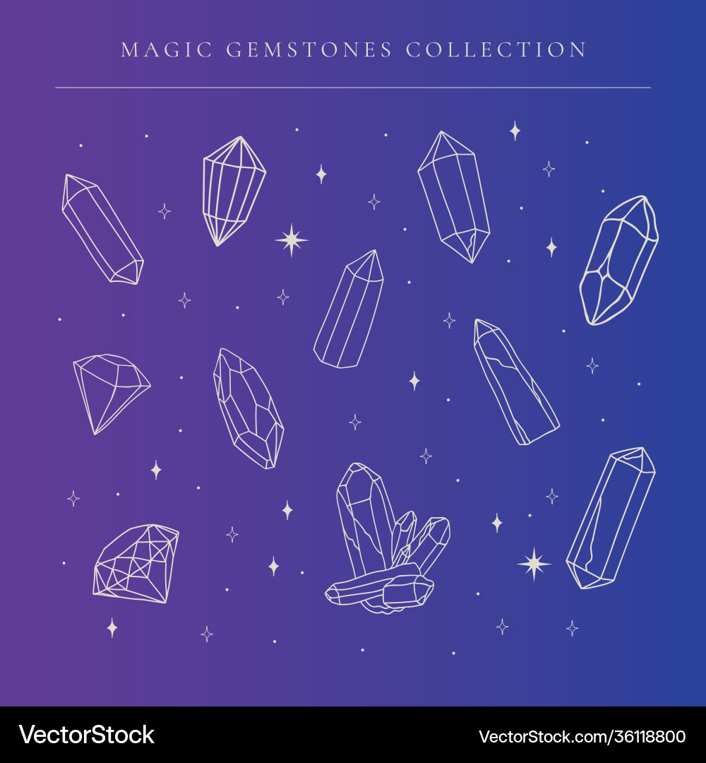 Abstract crystal gems line art gemstones Vector Image