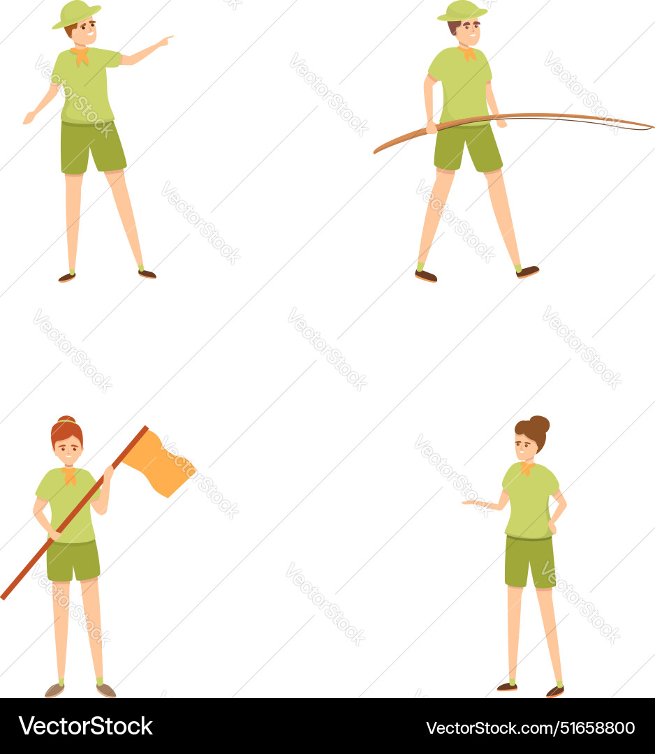 Children camp icons set cartoon Royalty Free Vector Image
