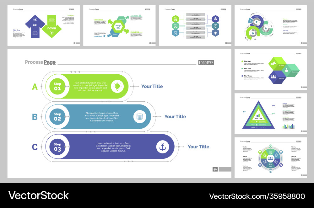Eight management slide templates set Royalty Free Vector