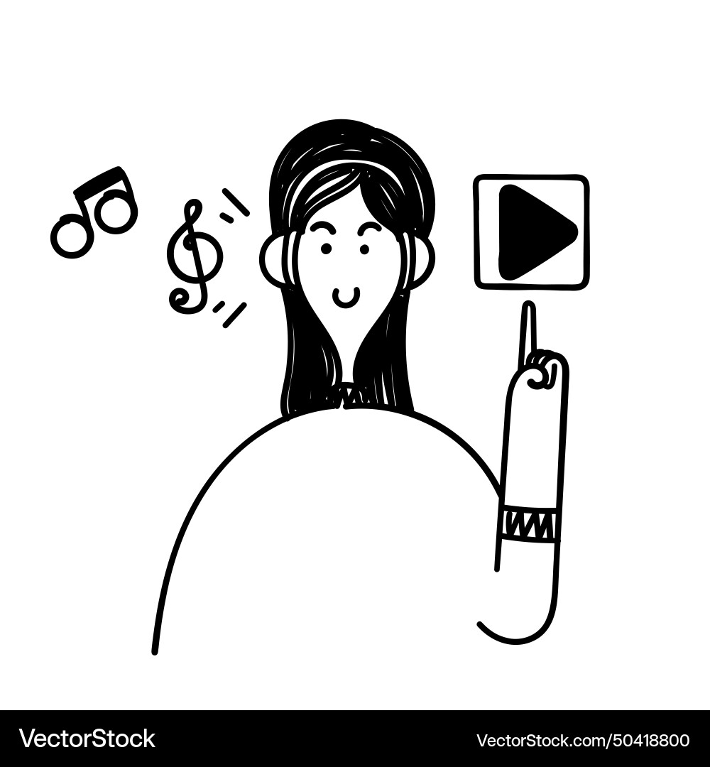Hand drawn doodle play music button Royalty Free Vector