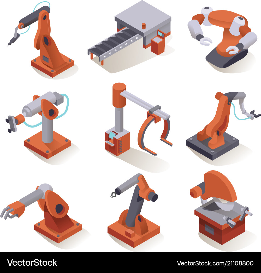 Isometric factory robots Royalty Free Vector Image