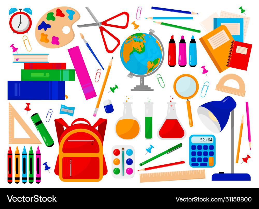 Large set of school items Royalty Free Vector Image