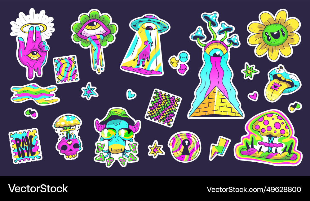 Psychedelic trendy stickers weird surreal sticker Vector Image