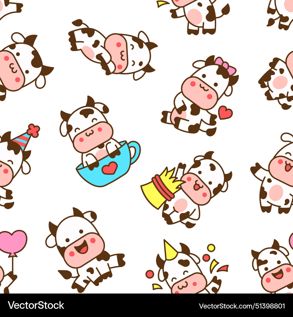 Beautiful cow cartoon character seamless pattern Vector Image