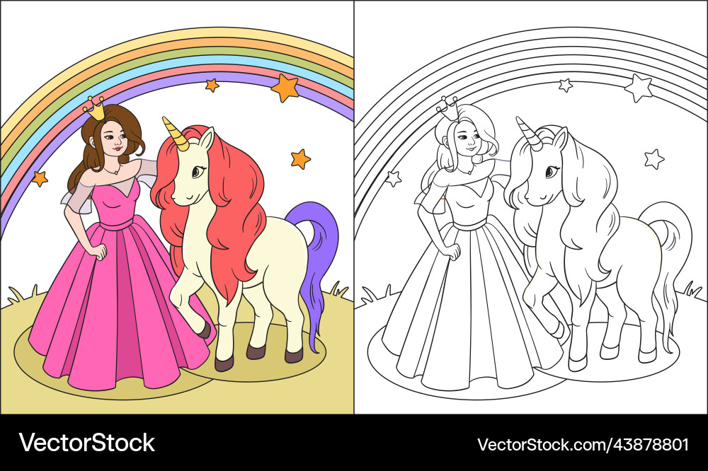 Cute Princess Coloring Page Royalty Free Vector Image
