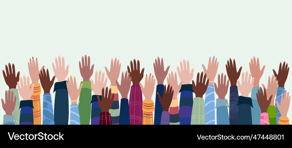 Hands raised up different people Royalty Free Vector Image