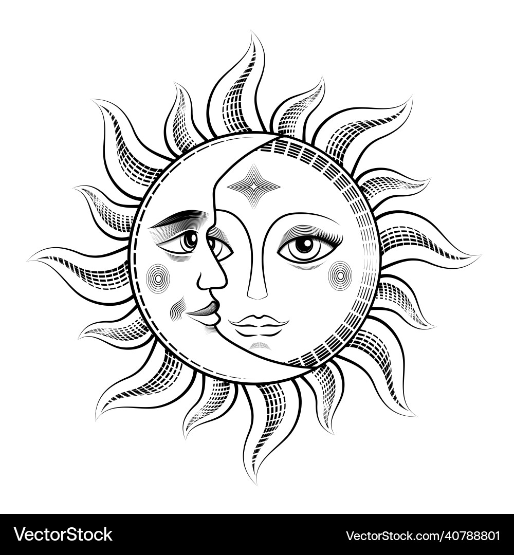 Moon and sun astrology symbol face opened eyes Vector Image