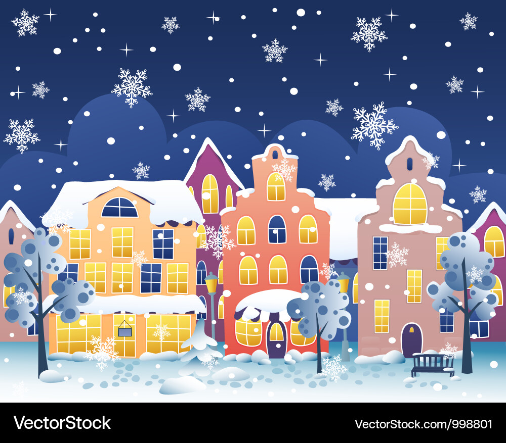 Snowy Winter Night Streetscape Royalty Free Vector Image