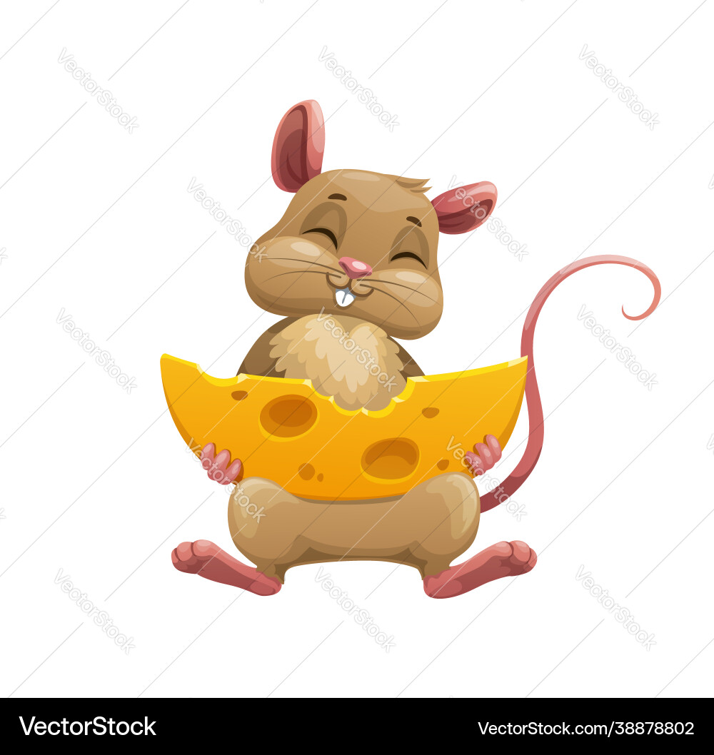 Cute Cartoon Mouse Eating Cheese Royalty Free Vector Image