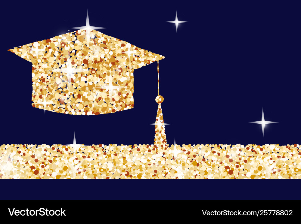 Golden Graduation Cap Celebration Banner Vector Image