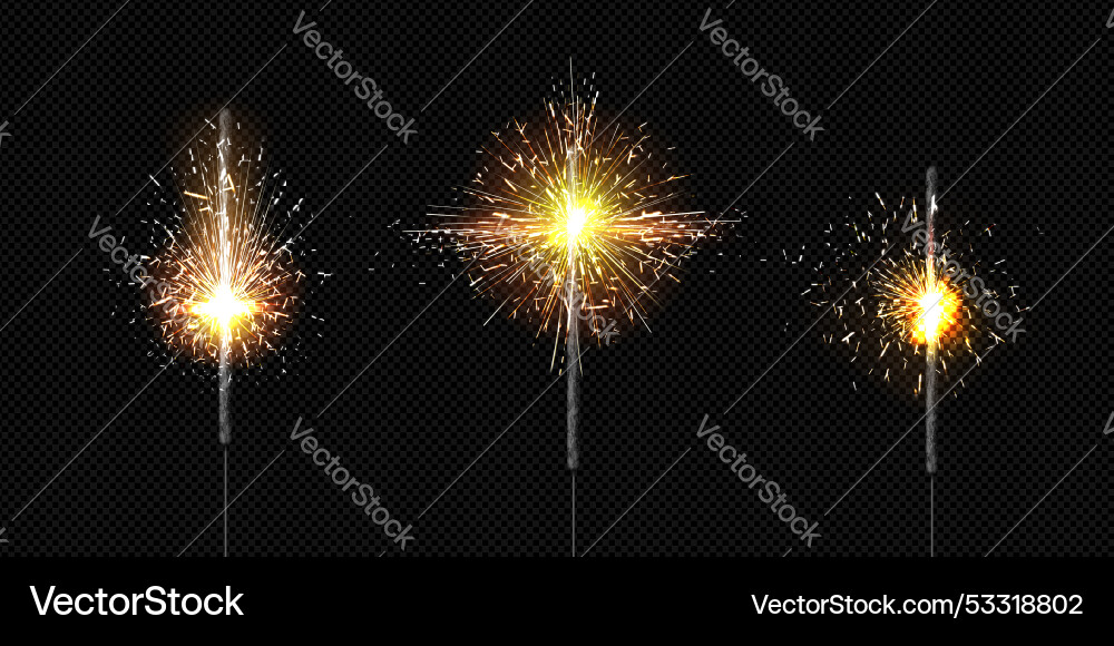 Sparkler candle light and bengal firework isolated