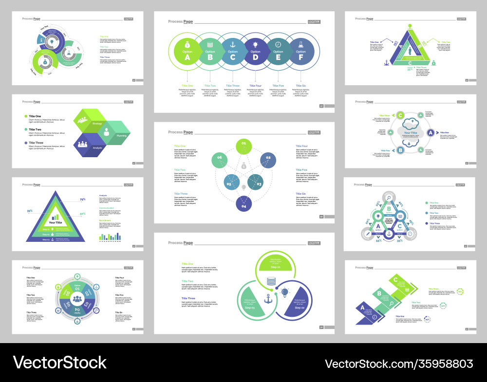 Eleven business slide templates set Royalty Free Vector
