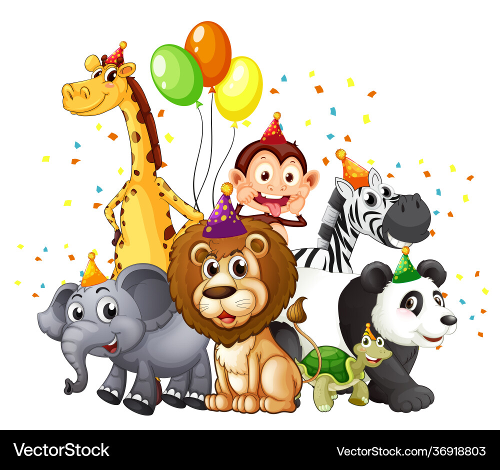 Group wild animals with party theme isolated Vector Image