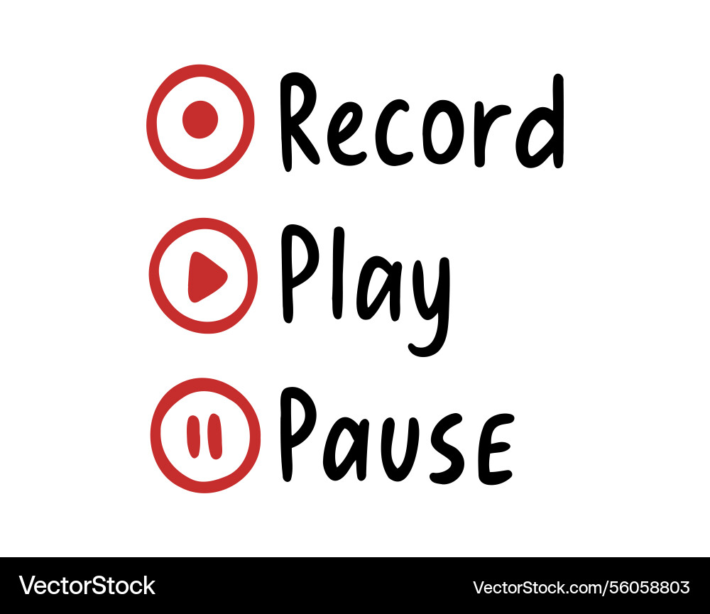 Record play and pause words lettering hand drawn Vector Image