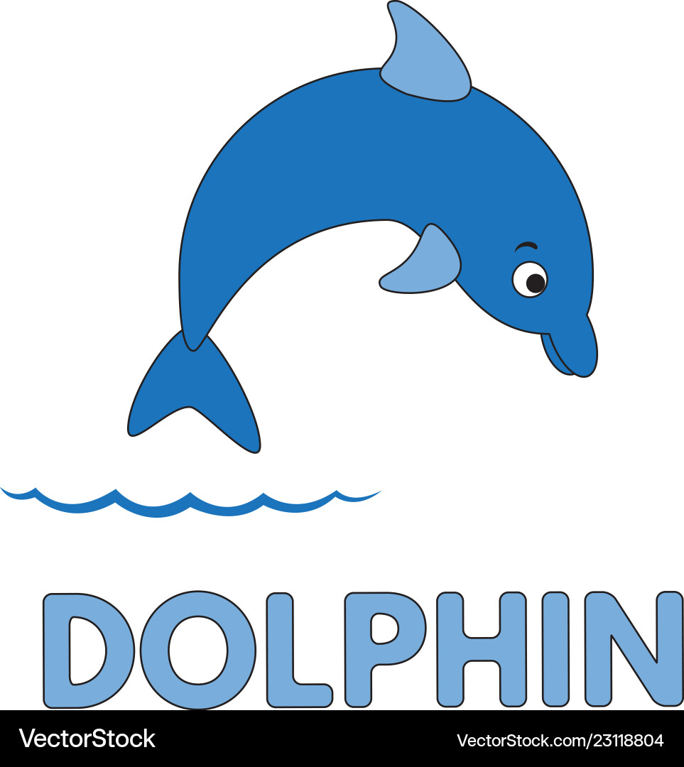 Cartoon dolphin flashcard for children Royalty Free Vector