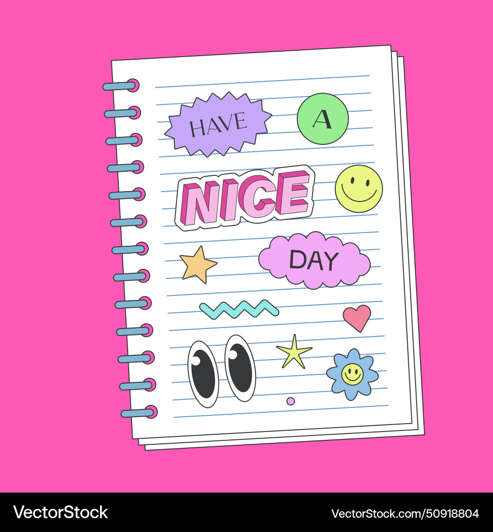 Cute y2k notebook paper page template cool note Vector Image