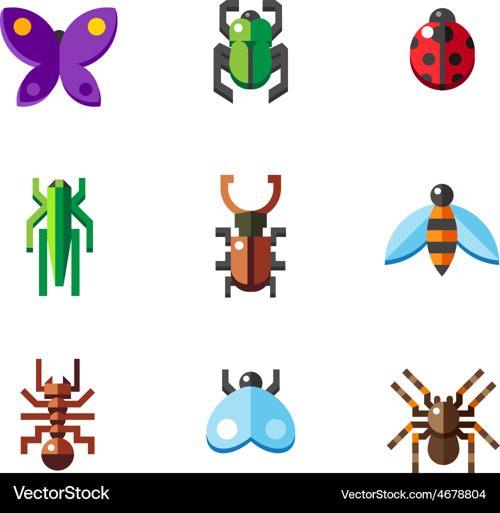 Flat Insect Icons - Ladybug & Bugs Royalty Free Vector