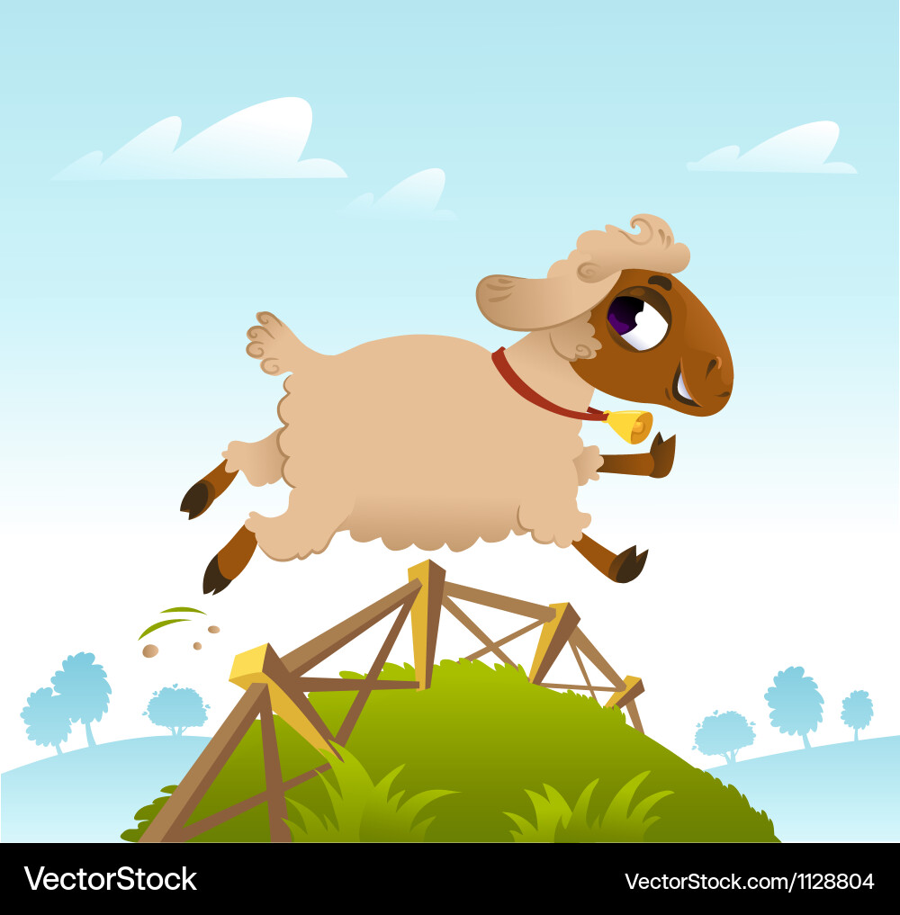 Sheep jumping over the fence Royalty Free Vector Image