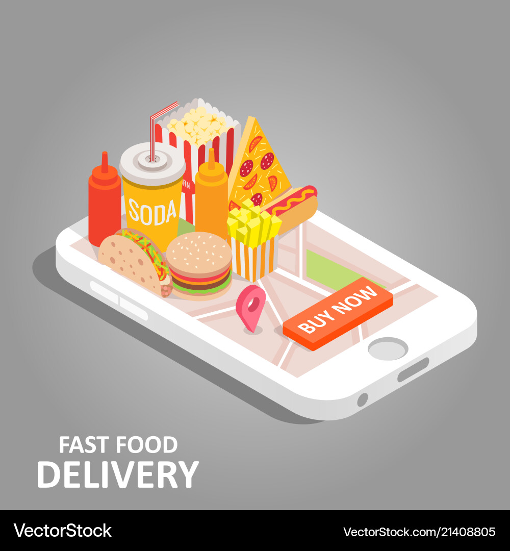 Fast food online isometric Royalty Free Vector Image