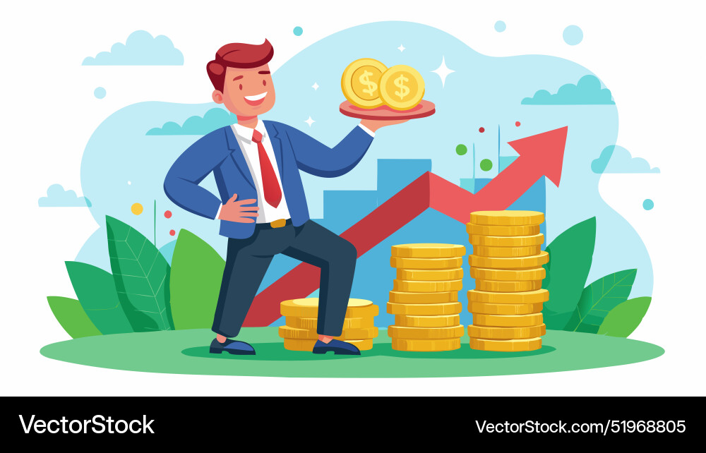 Investor with profitable investments Royalty Free Vector
