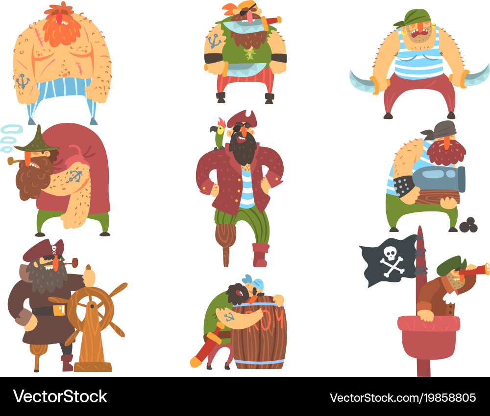 Scruffy pirates cartoon characters set Royalty Free Vector