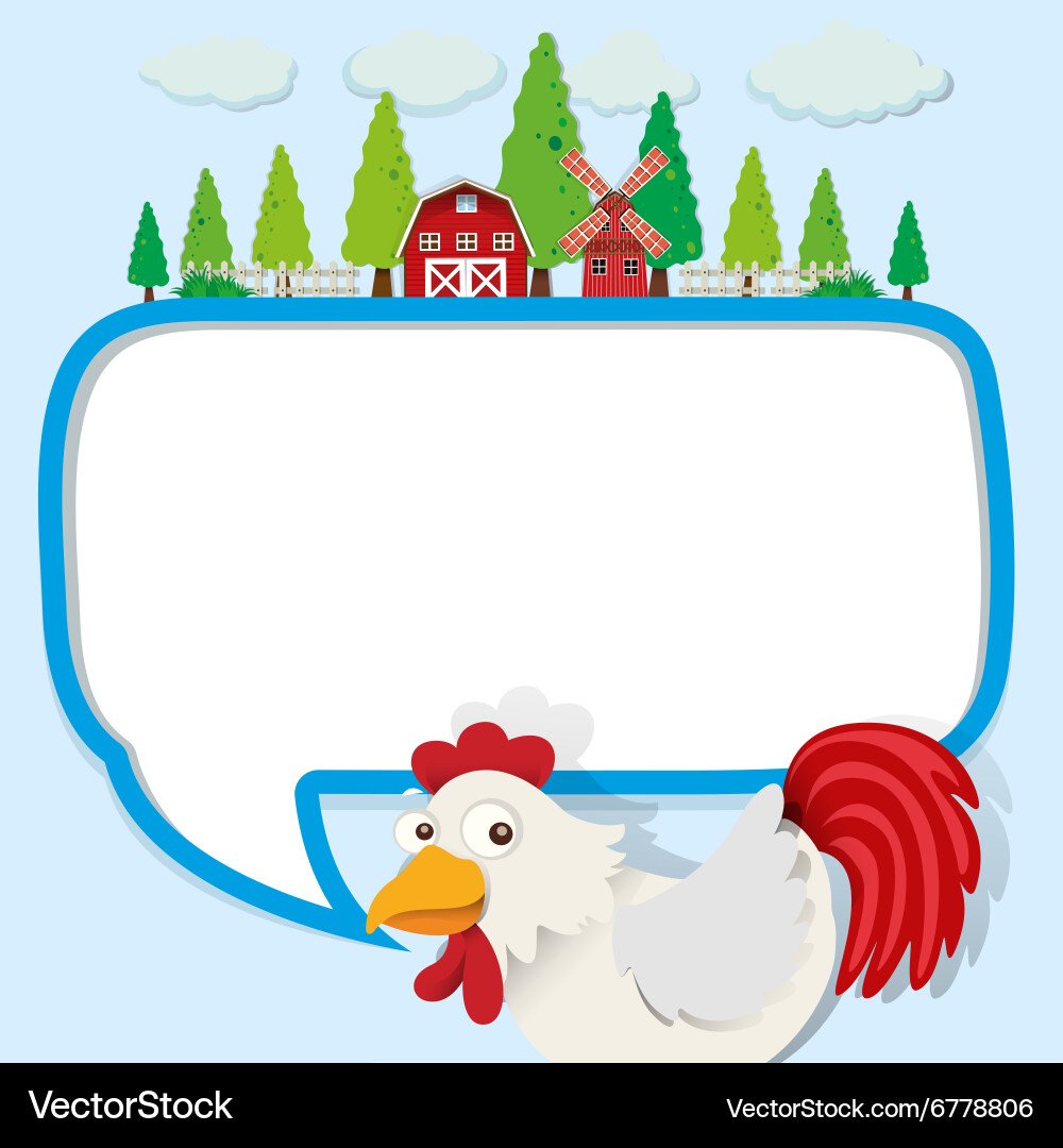 Border design with chicken and farm Royalty Free Vector