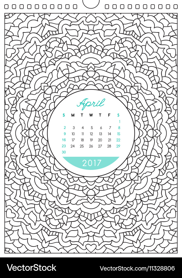 Calendar 2017 for coloring Royalty Free Vector Image