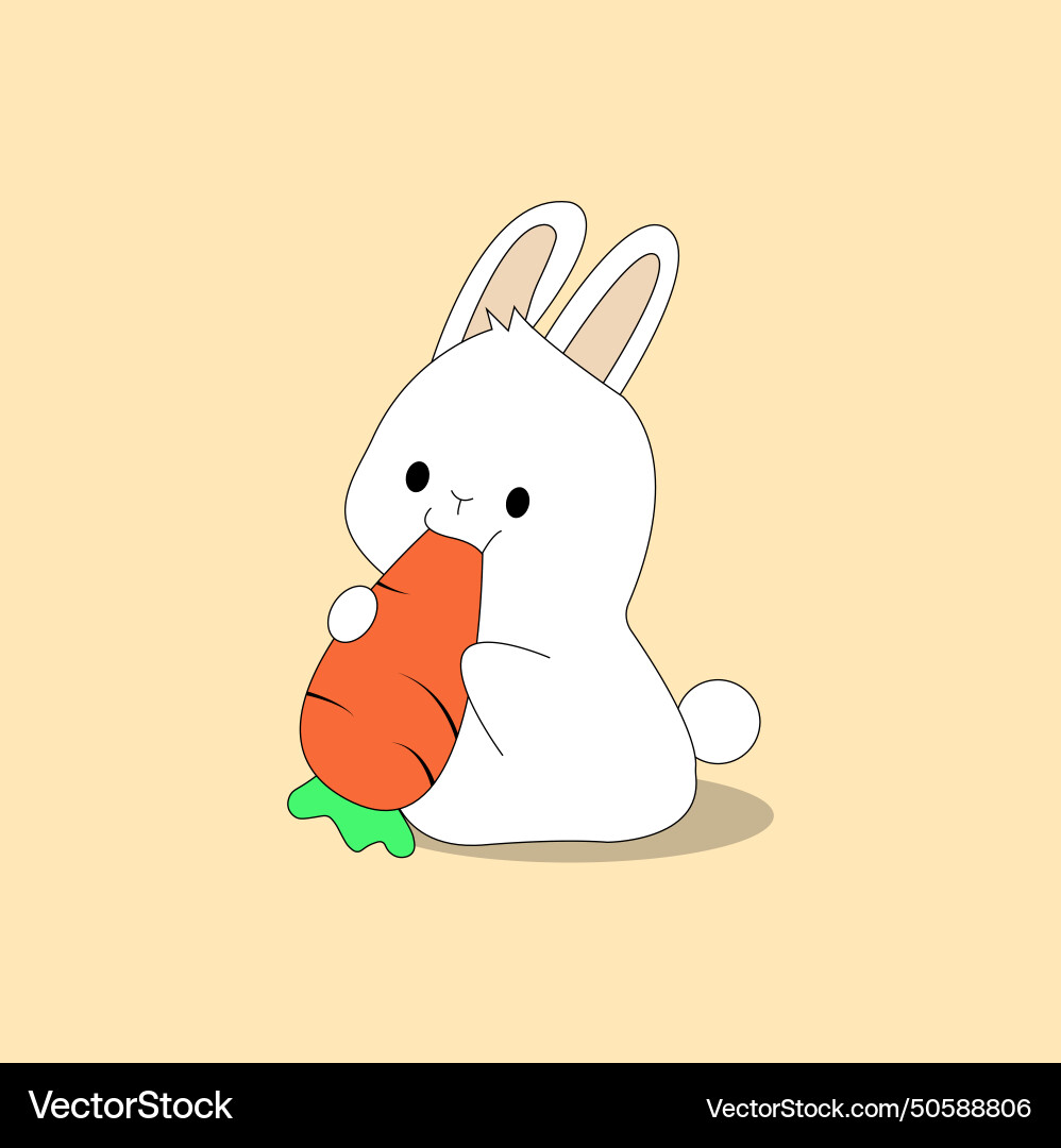 Cute white rabbit eating a carrot cartoon Vector Image
