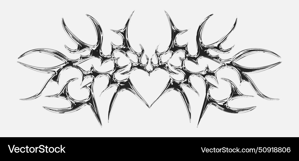 Cyber Tribal Chrome Heart Sigil Royalty Free Vector Image