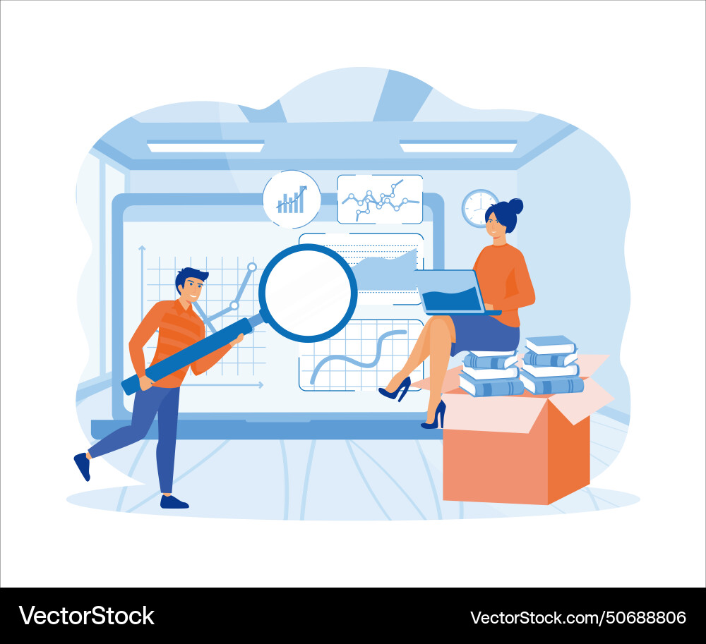 Data Analysis Concept People Characters Working Vector Image