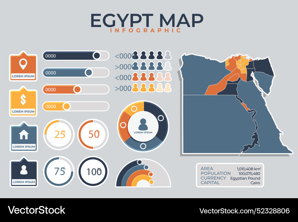 Flat egypt map infographic template Royalty Free Vector