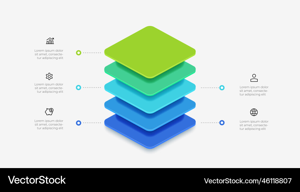 Five isometric vertical elements for infographic Vector Image