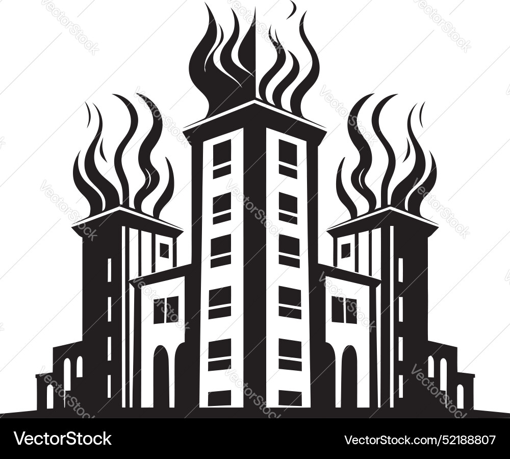 Flame symbol building on fire black logo icon Vector Image