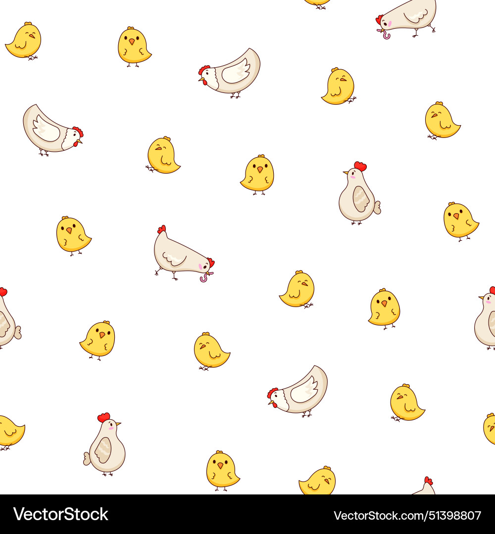 Hen rooster and chick seamless pattern cute Vector Image