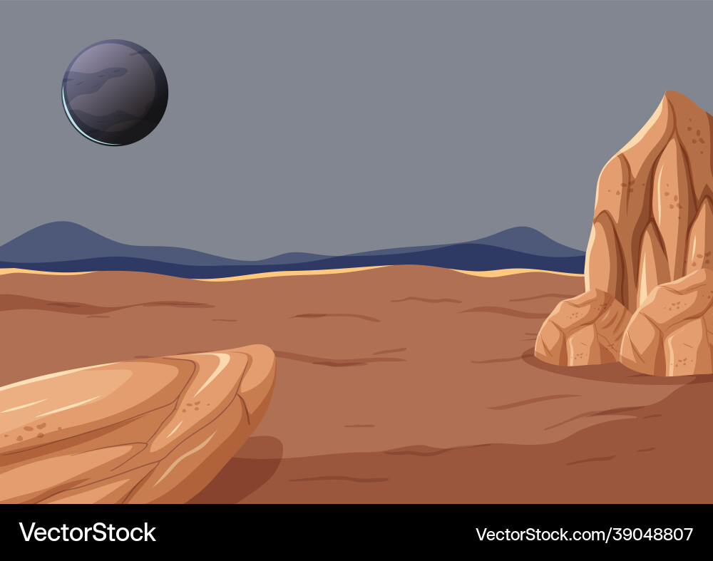 Outer space surface landscape with planet Vector Image