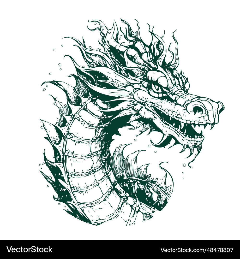 Sea dragon hand drawn sketch wild Royalty Free Vector Image