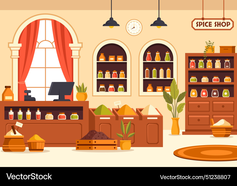 Spice shop with different hot sauces condiment Vector Image