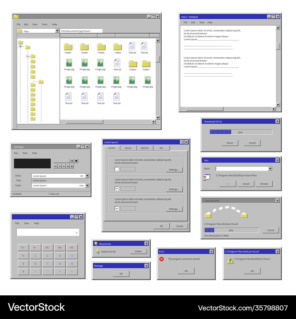 Windows on computer screen info monitor Royalty Free Vector