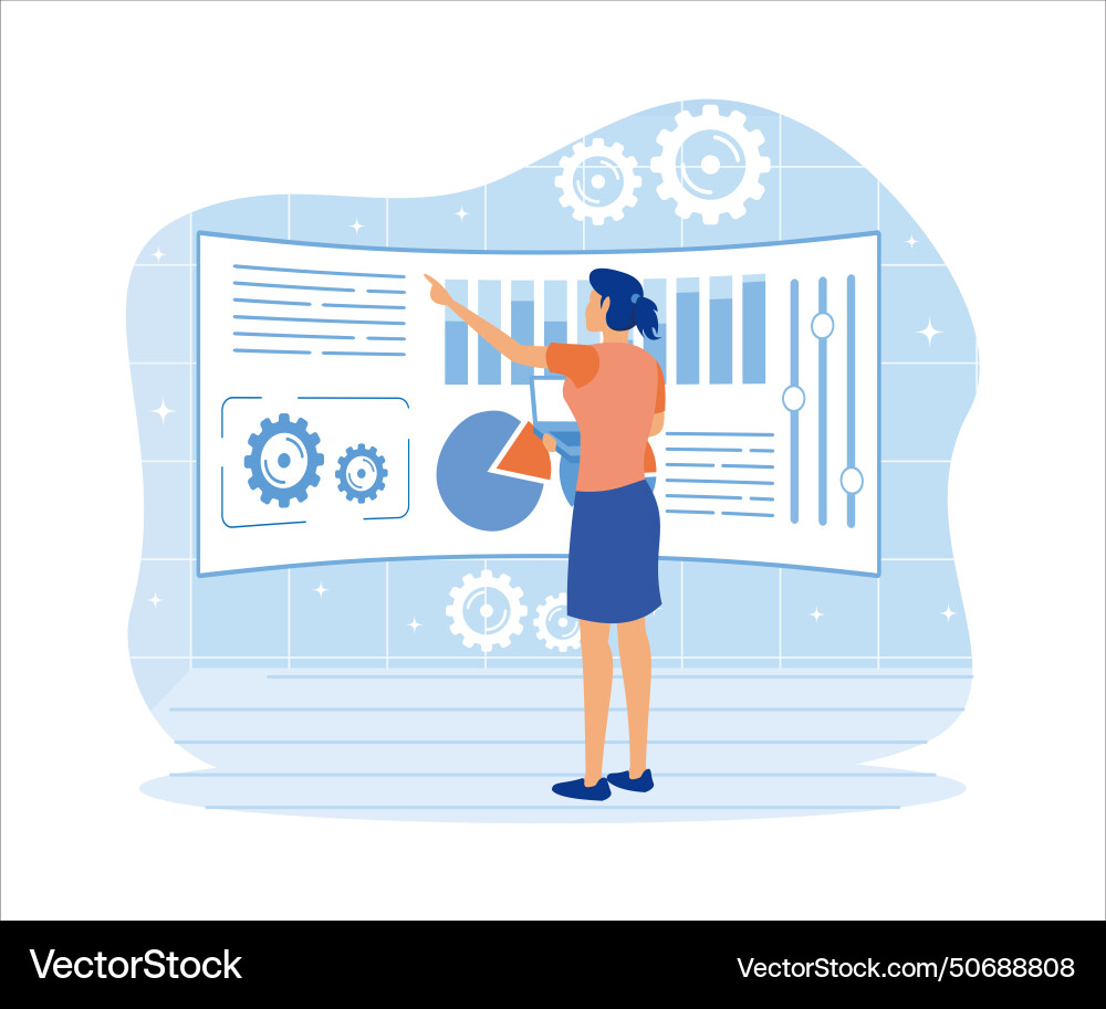 Big Data Visualization Concept Woman Analyzing Vector Image